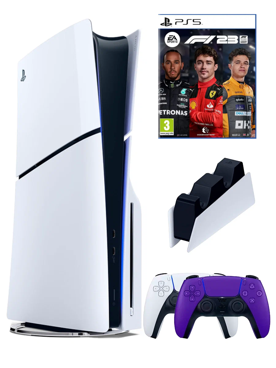 PS5 (ПС5) Игровая приставка Sony PlayStation 5 Slim disk+2-й геймпад(фиолетовый)+зарядное+ Формула 1, 1000 ГБ