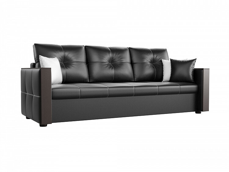 Прямой диван Валенсия черный экокожа, еврокнижка, 225х90х85 см, с ящиком для белья