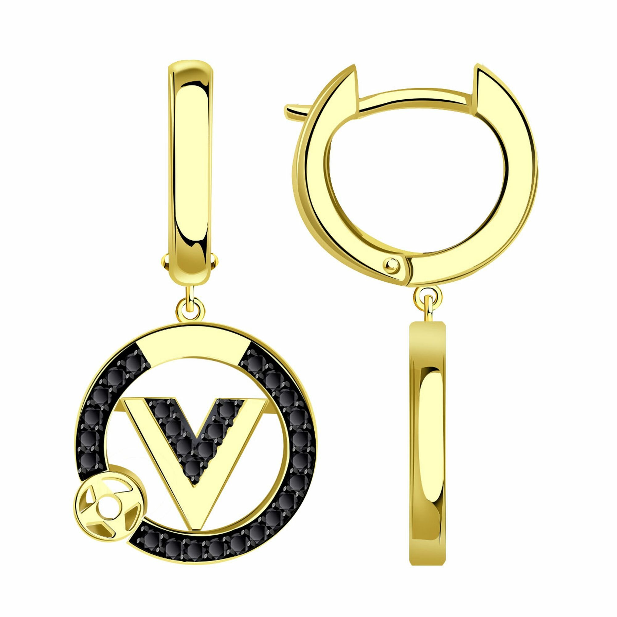 Серьги, желтое золото, 585 проба, фианит