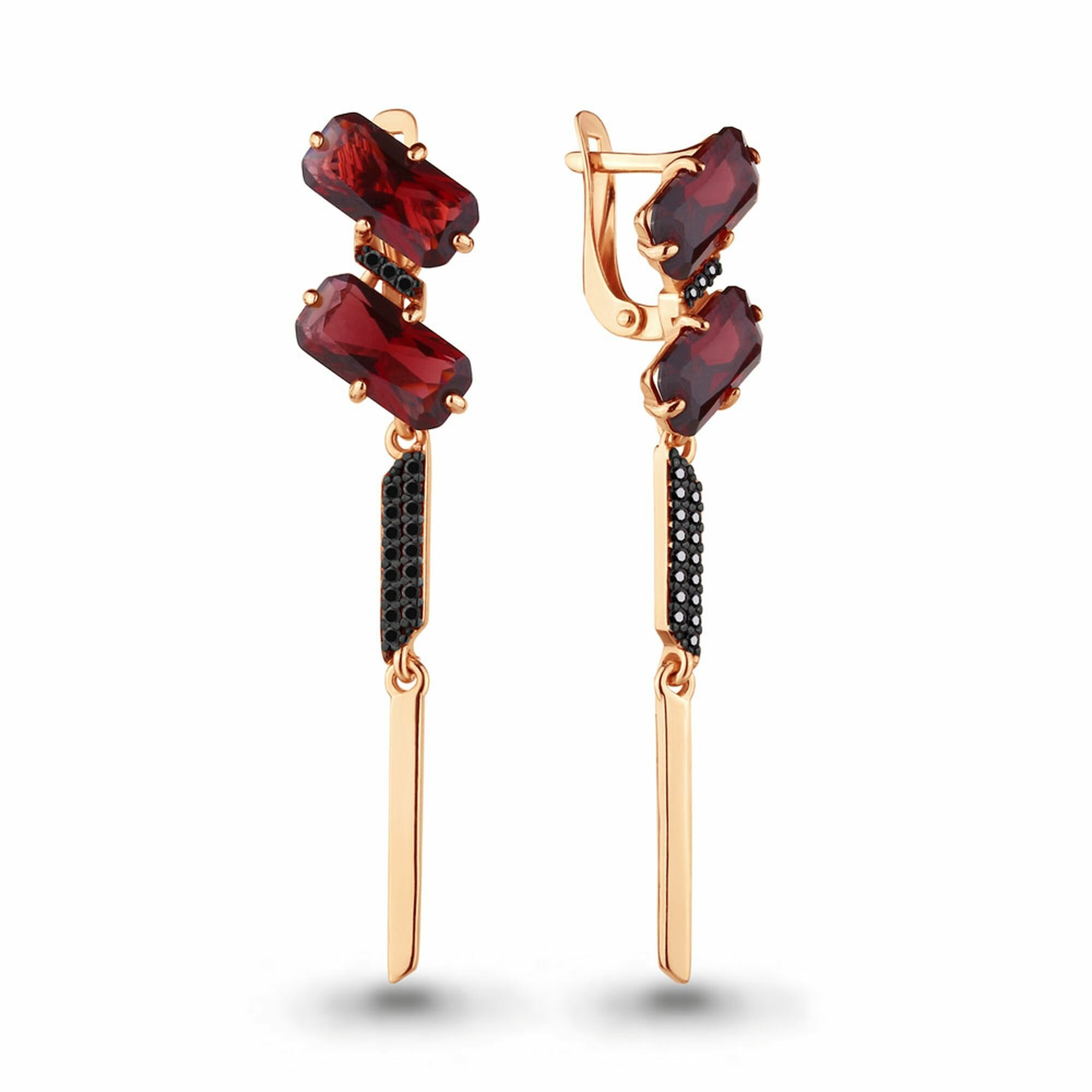 Серьги, серебро, 925 проба, золочение, кристалл, гранат