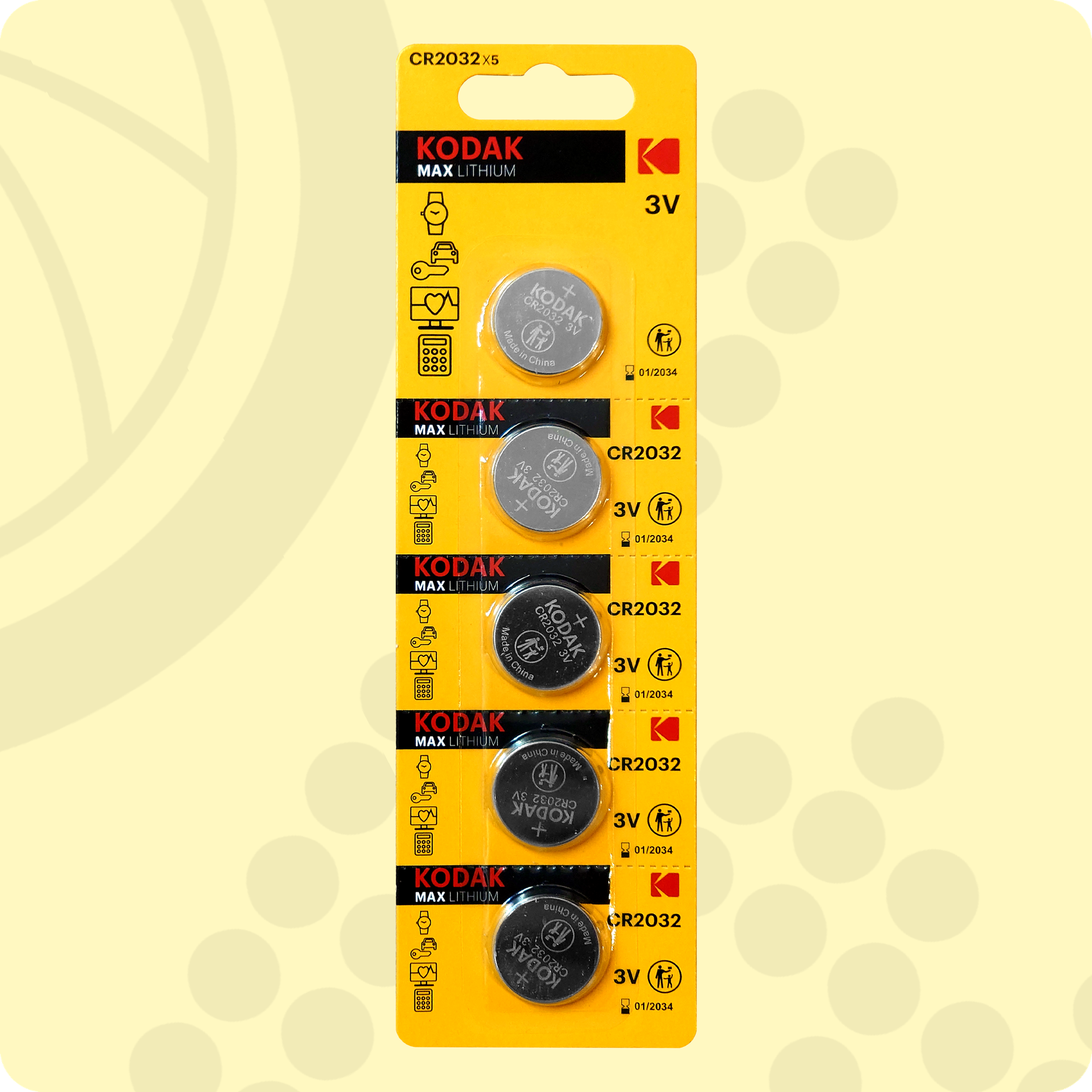 Kodak 2032 (CR2032) Max | 3 Вольта, Литиевые батарейки - 5шт.
