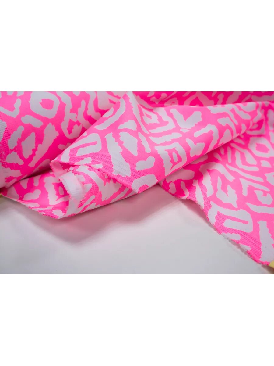 Хлопок стрейч костюмный неоновый розовый принт