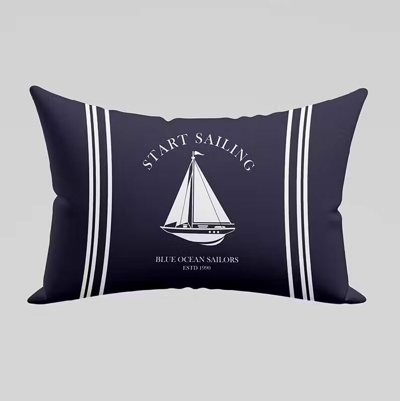 Подушка декоративная Белый парус на синем 30х50 велюр