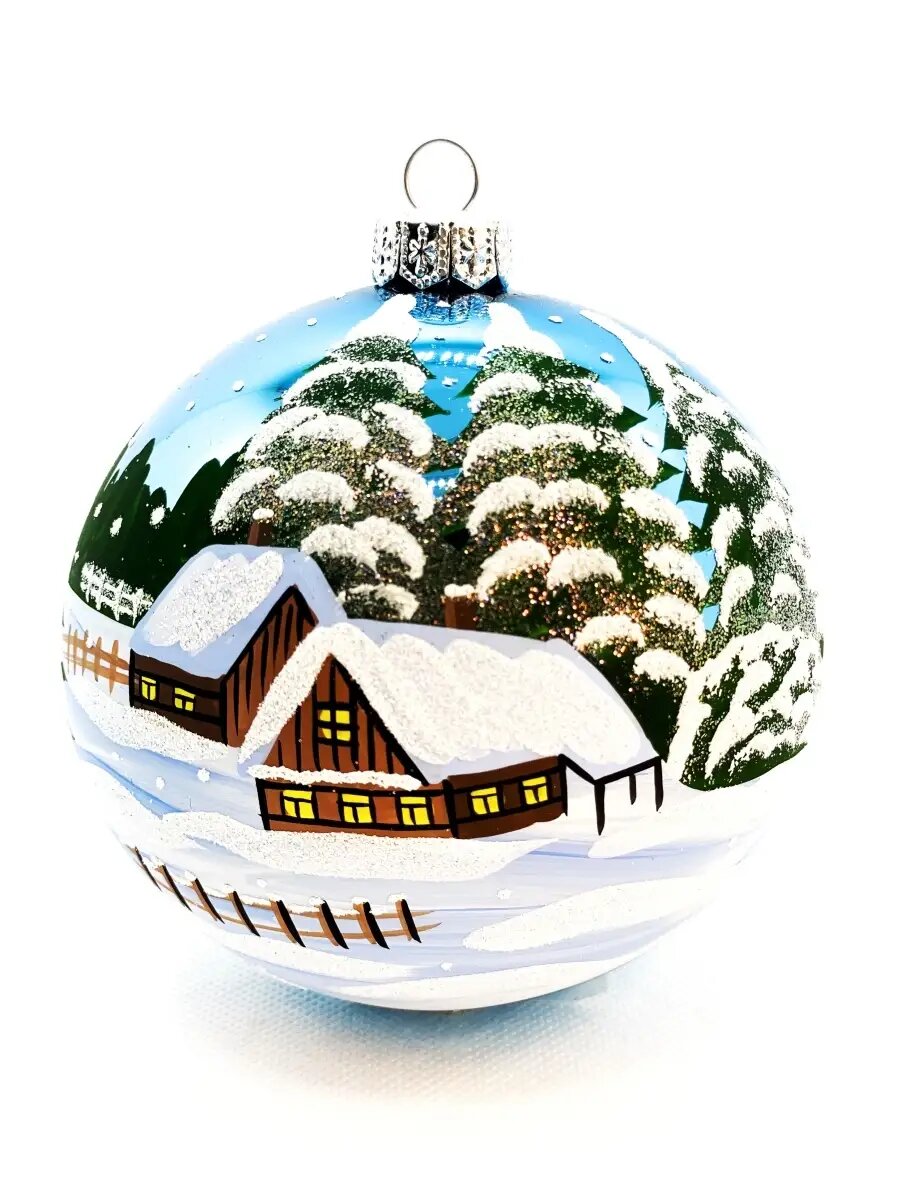 Шар стеклянный "Ели за домом". Ручная роспись.