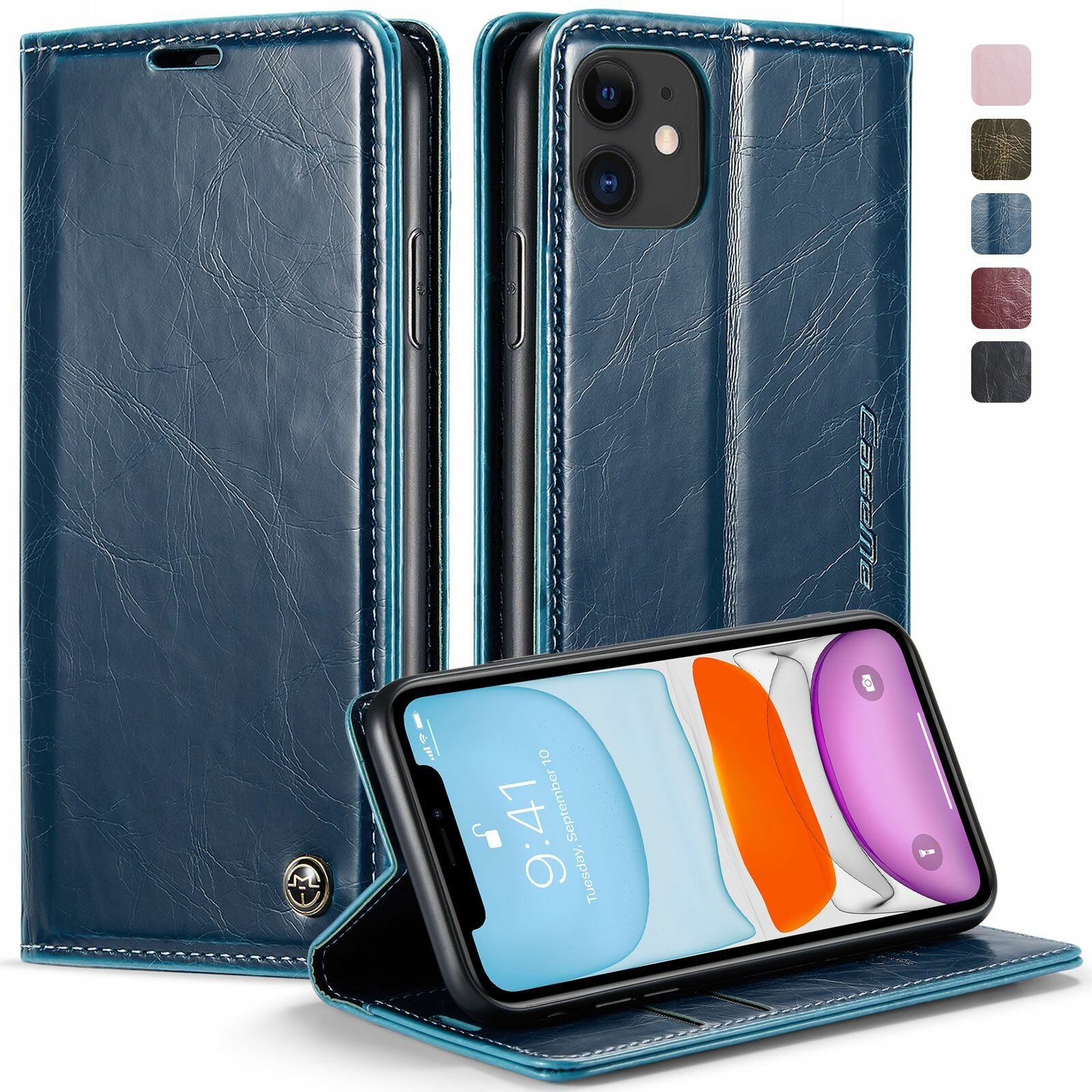 CaseMe Кожаный книжка чехол для Apple iPhone 11 / Aйфон 11 с визитницей из экокожи