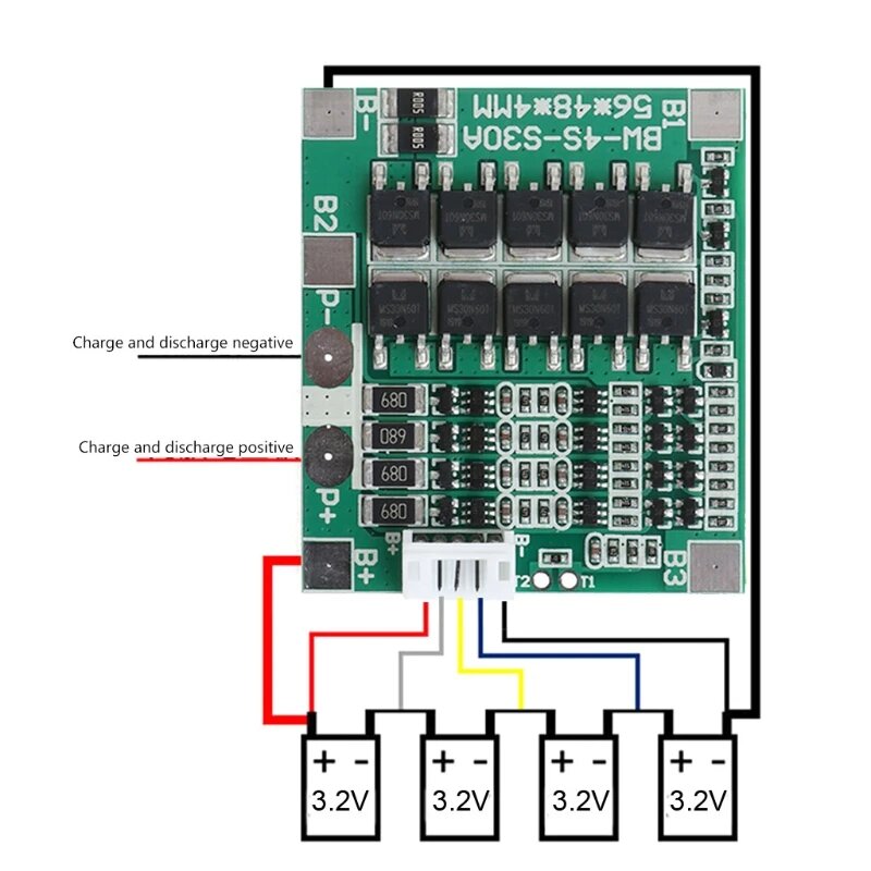 SDFFJYJK BMS плата защиты аккумулятора LiFePO4 4S 30A 12.8V