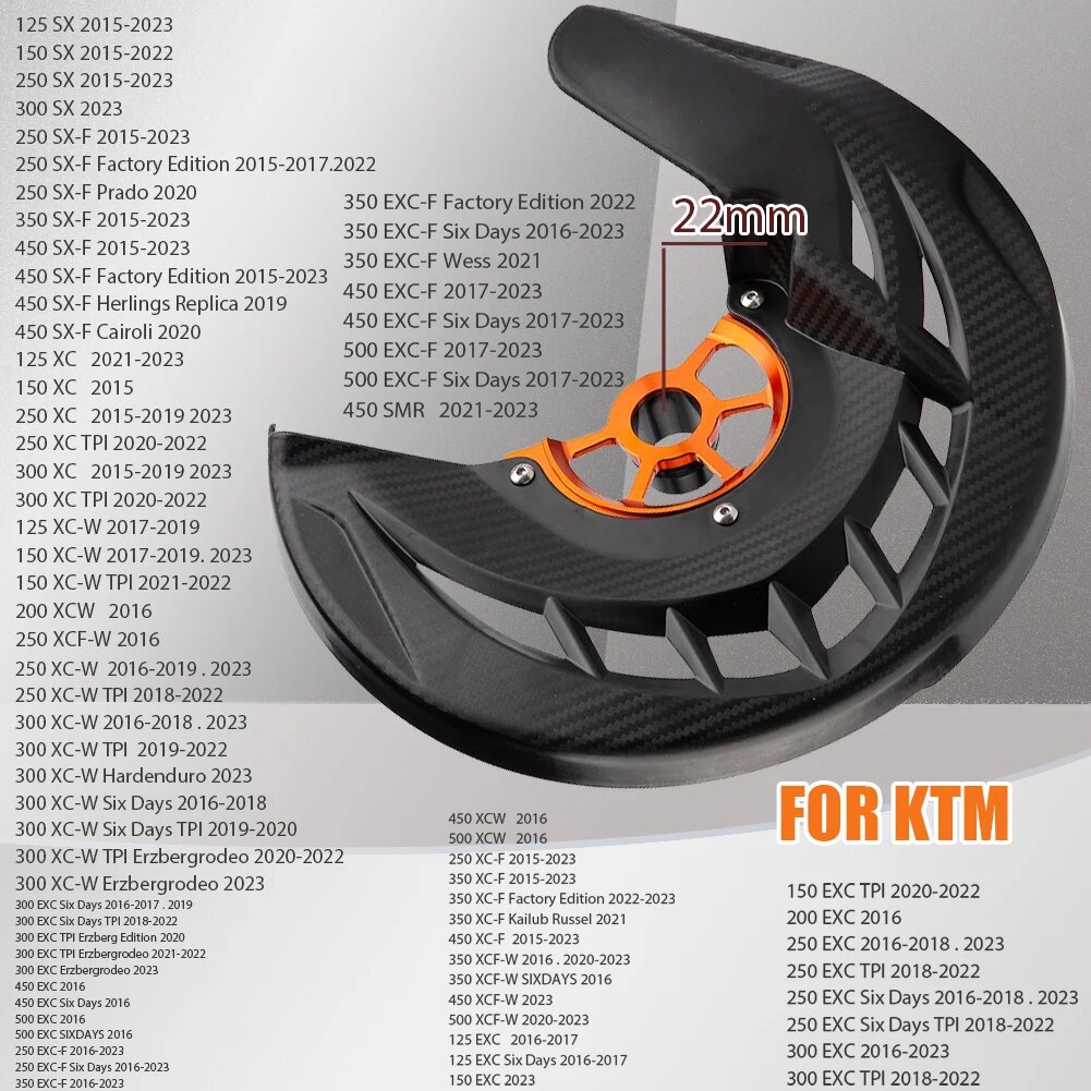 Мотоциклетная крышка тормозного диска 22 мм 26 мм, защита переднего тормозного диска для KTM 125 150 200 250 300 350 450 500 EXC EXC-F EXC-F 2016-2023 Черный, 22mm black orange