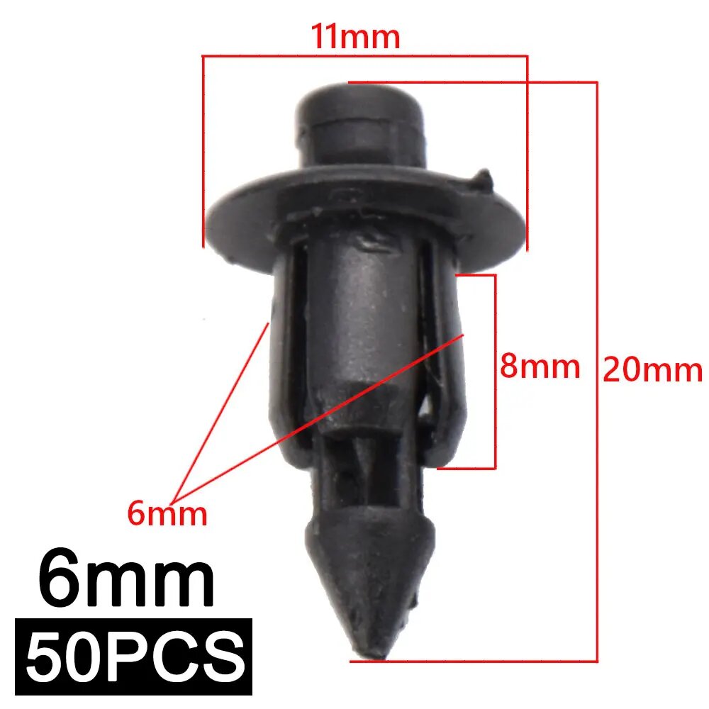 50 шт. 6 мм пластиковые заклепки с отверстием для обтекателя ATV, зажим для крыла, автоматические крепежные зажимы для Suzuki, зажим для обшивки двери автомобиля, панель, крепежные детали