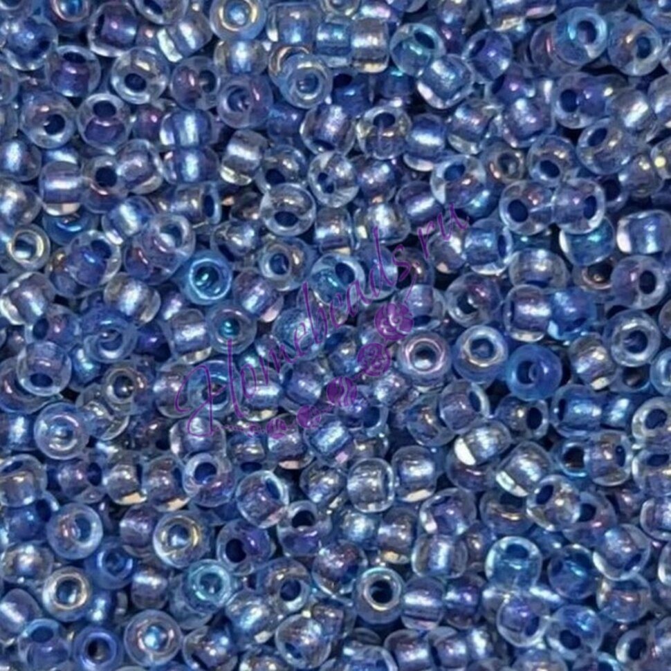 Бисер Чехия Preciosa, 68436, стекло, прозрачный радужный с прокрасом, 10/0, 50 г, голубой