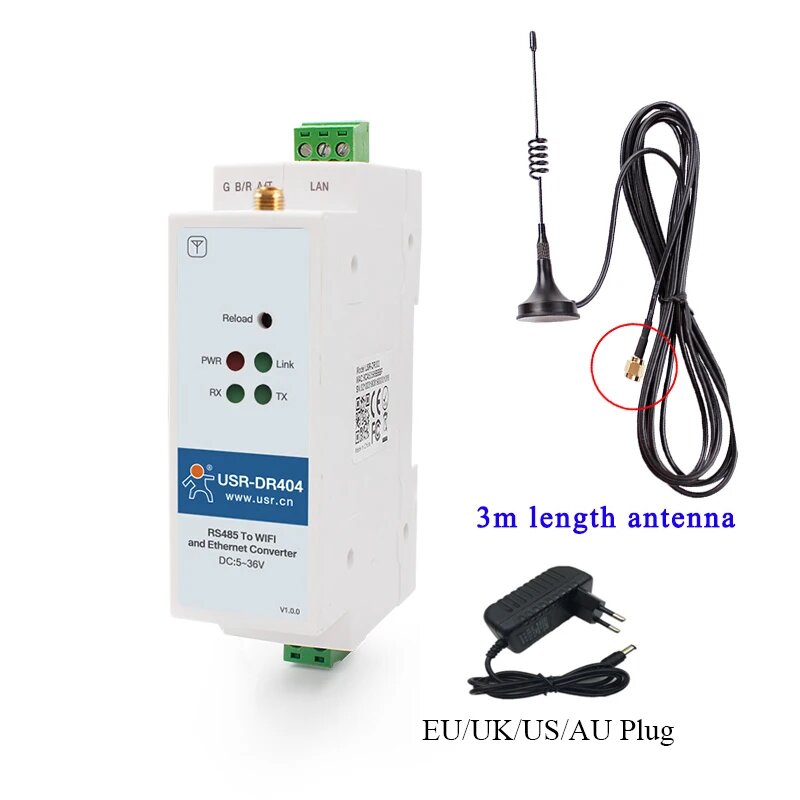 BADODOSECURITY USR-DR404 преобразователь RS485 в Wi-Fi 3m antenna with plug