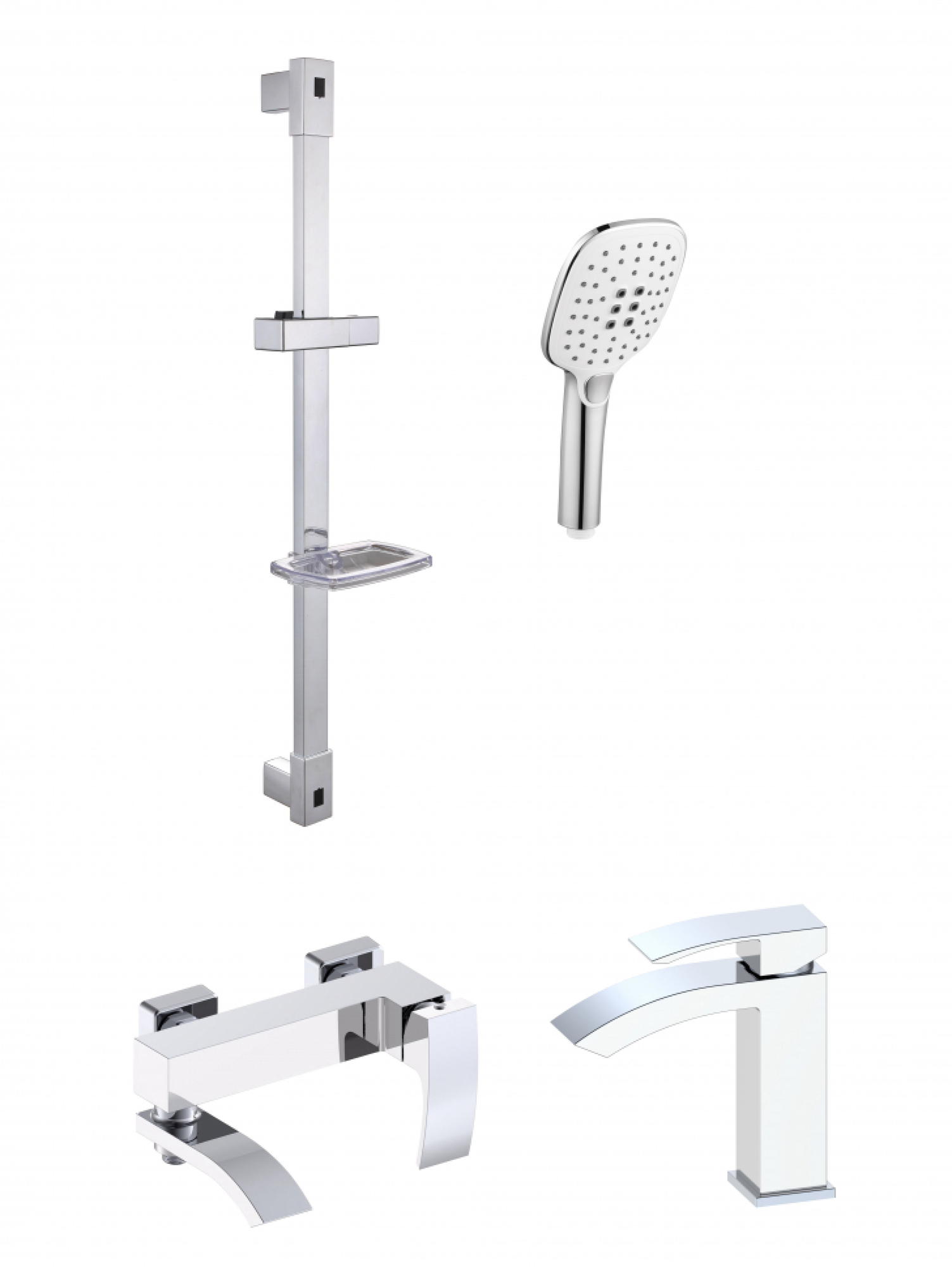 Набор для ванны 3 в 1 Grocenberg GB1007 Белый хром, 2 смесителя, душ