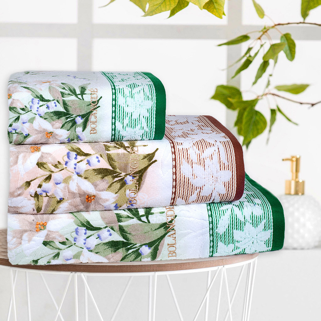 Полотенце Bolangde махровое "Япония-2012" 70х140 см, плотность 300 г/м2, 100% хлопок, Ландыш, зеленый (C2012G)