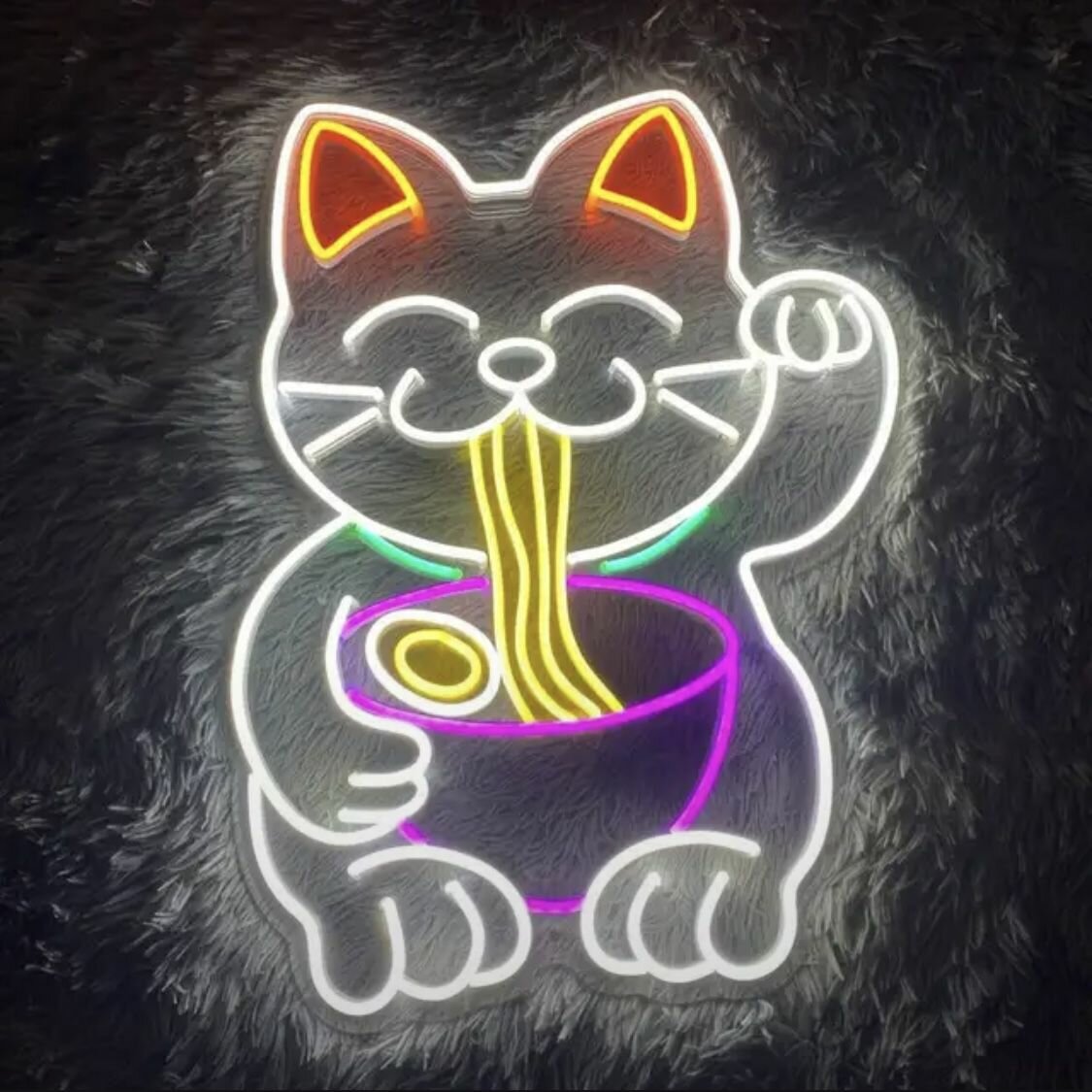 Неоновая вывеска, светильник декоративный Японская кошечка, 38х54 см.