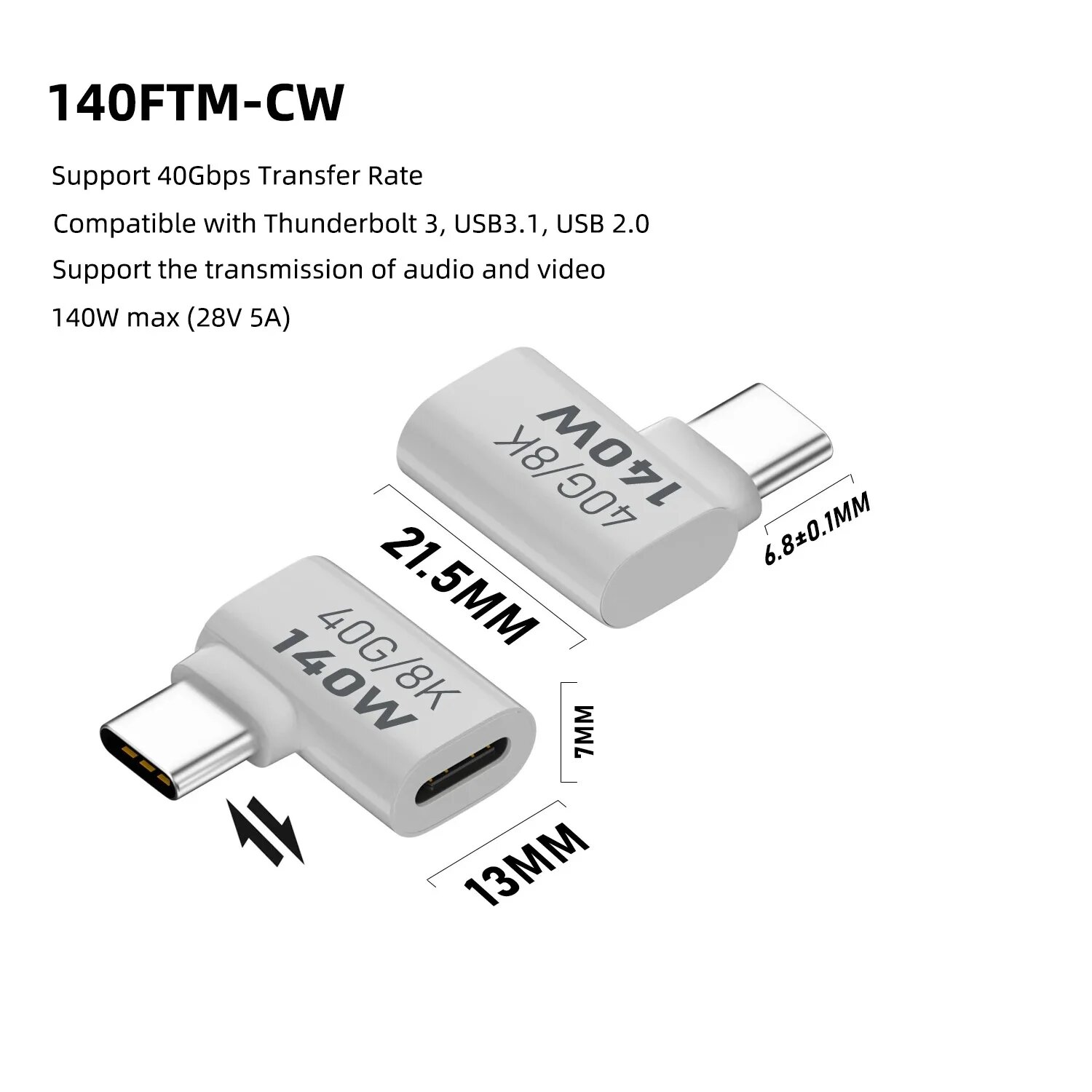 Адаптер USB4.0 Type-C на Type-C 140W 40G/8K 60Гц, Цвет: CG-CM CW