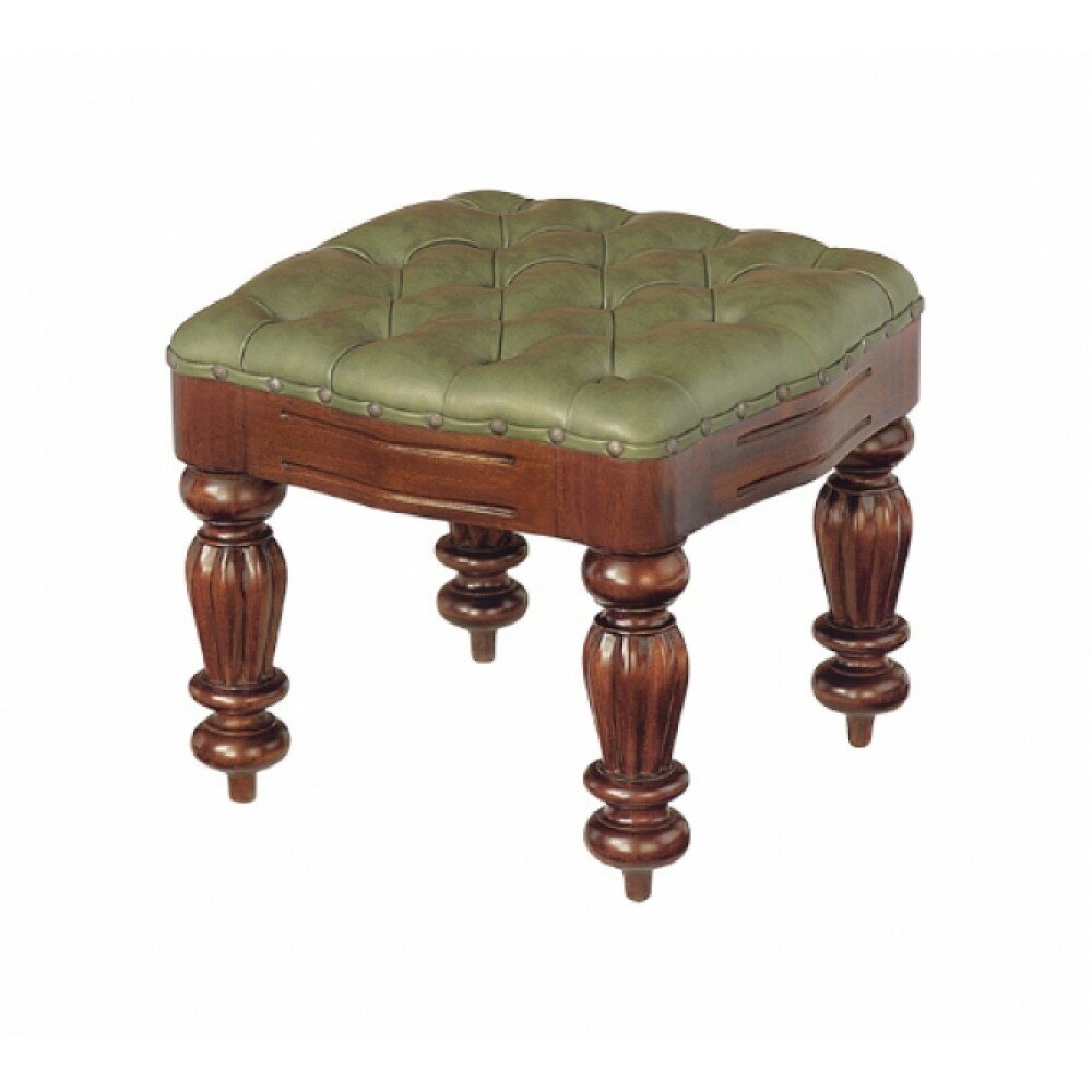 Пуф DOMKORLEONE с кожаной обивкой, красное дерево (mahogany wood), цвет орех NAA (светло-коричневый), высотой 30 см