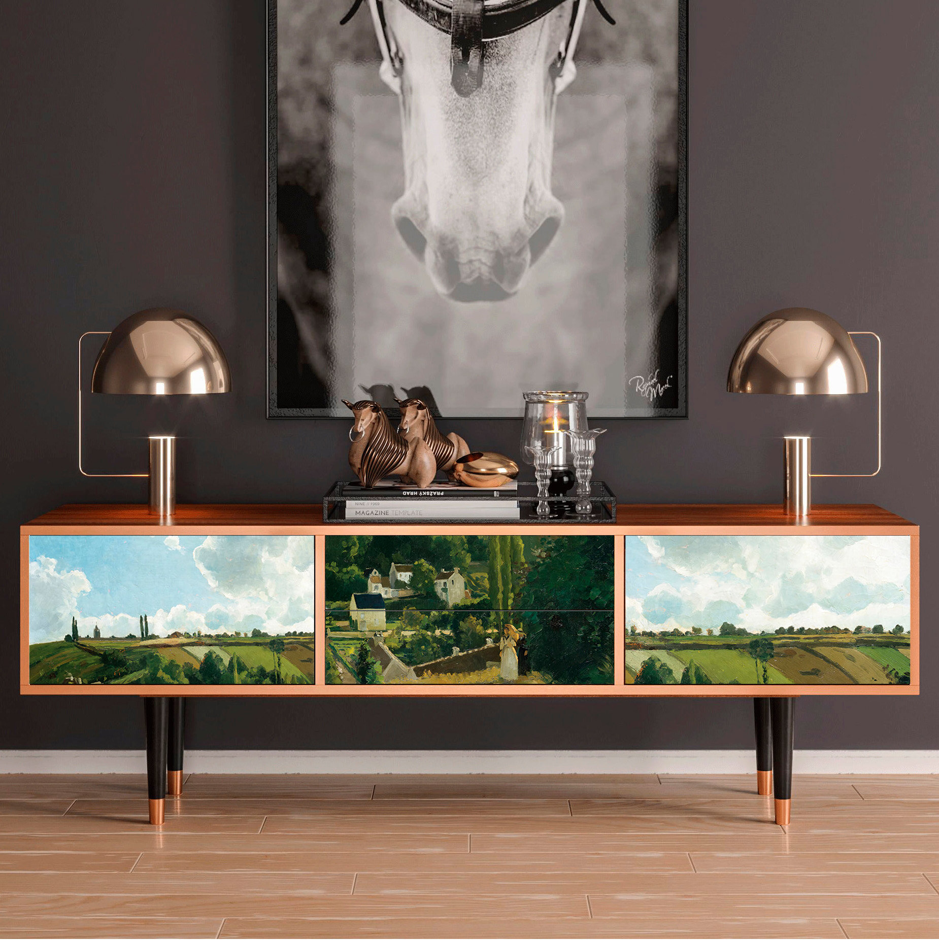 ТВ-Тумба - STORYZ - T4 Jalais Hill by Camille Pissarro, Размер - 170 x 59 x 48 см, Цвет корпуса - , Орех