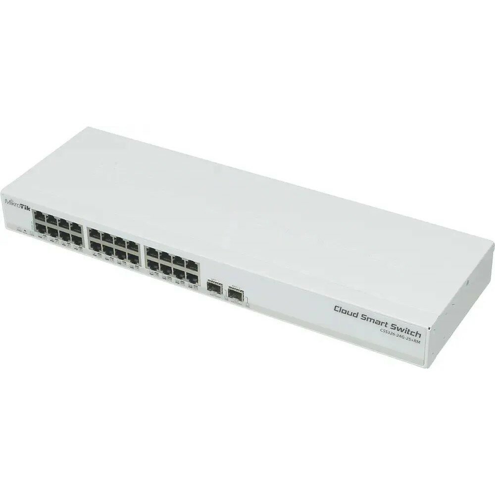 Коммутатор MikroTik CSS326-24G-2S+RM гигабитный управляемый L2, 24xRJ45 1Гбит/с, 2xSFP+ 10Гбит/с, SwOS, 1U rackmount