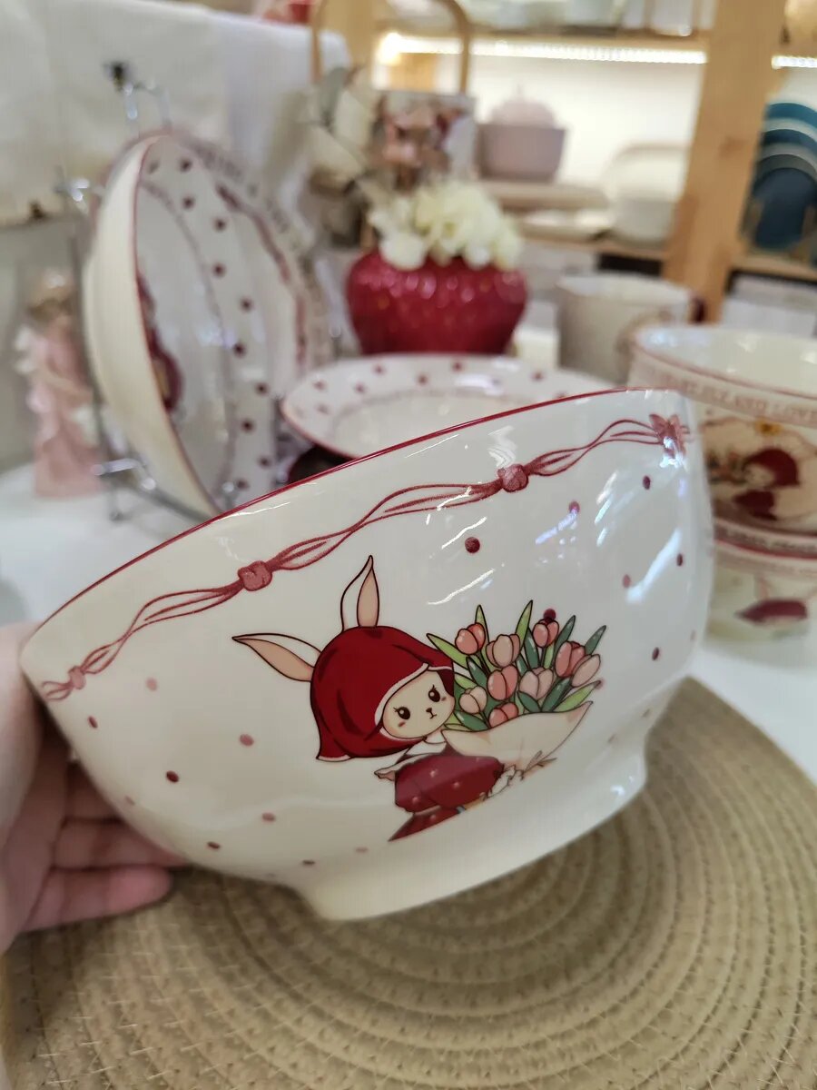 Тарелка глубокая Кролик с тюльпанами