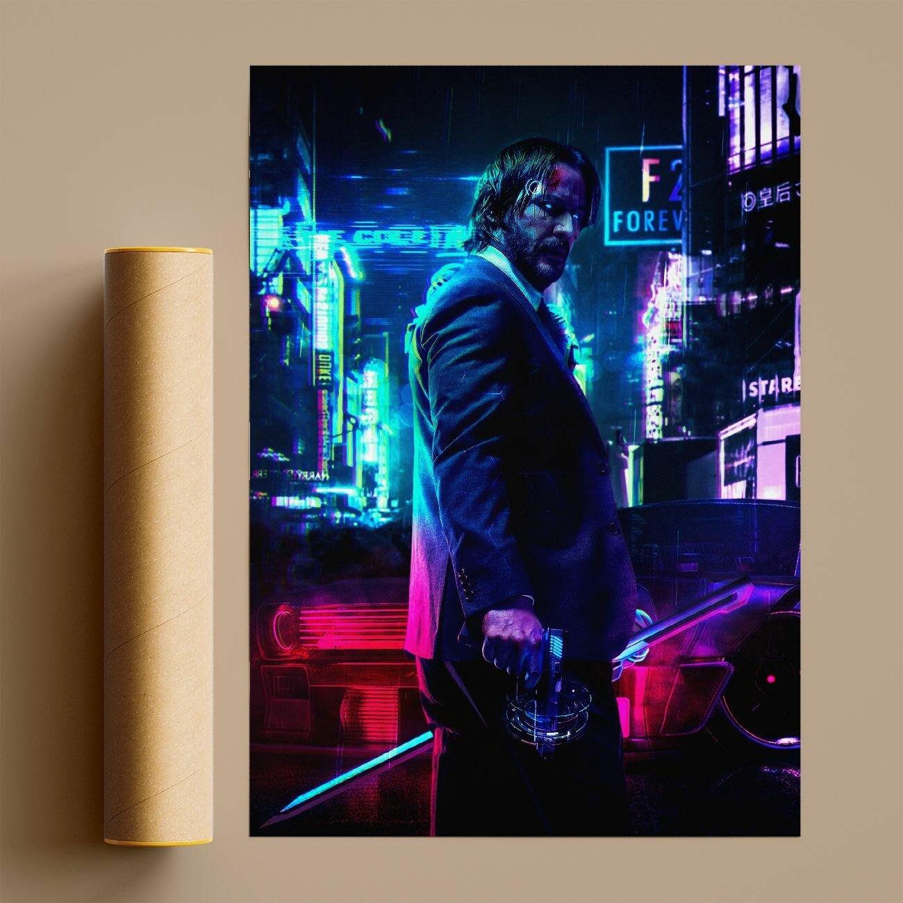 Постер Киберпанк 40х50 см без рамы/ Cyberpunk 2077, Джон Уик/ Плакат для интерьера, в подарок