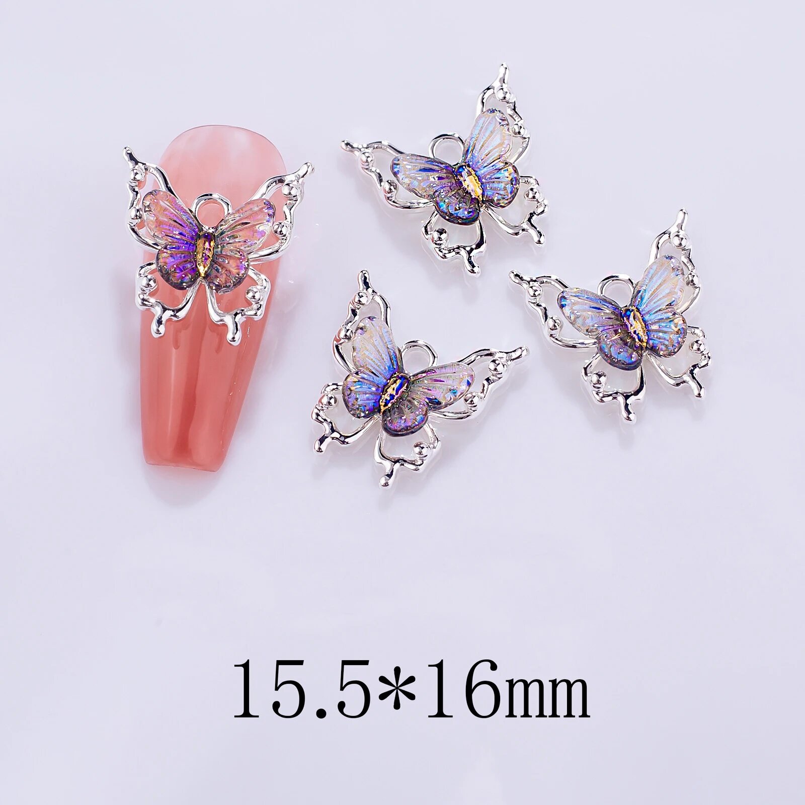 Набор из 10 шт. металлических бабочек для дизайна ногтей HIGBAQK 10Pcs Butterfly
