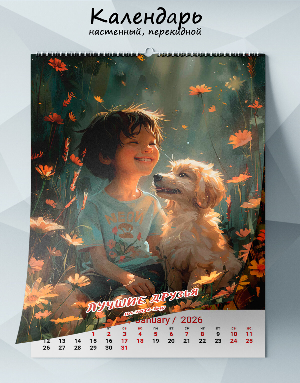 Календарь настенный, перекидной Лучшие друзья на 2026 год