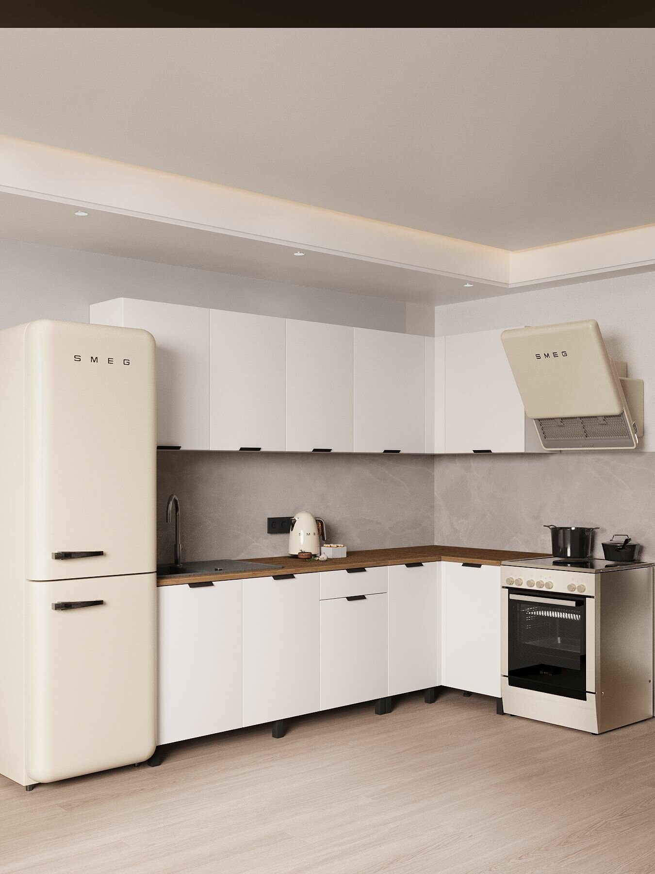 Кухонный гарнитур угловой ЛДСП 250х100см Венера белый со столешницей