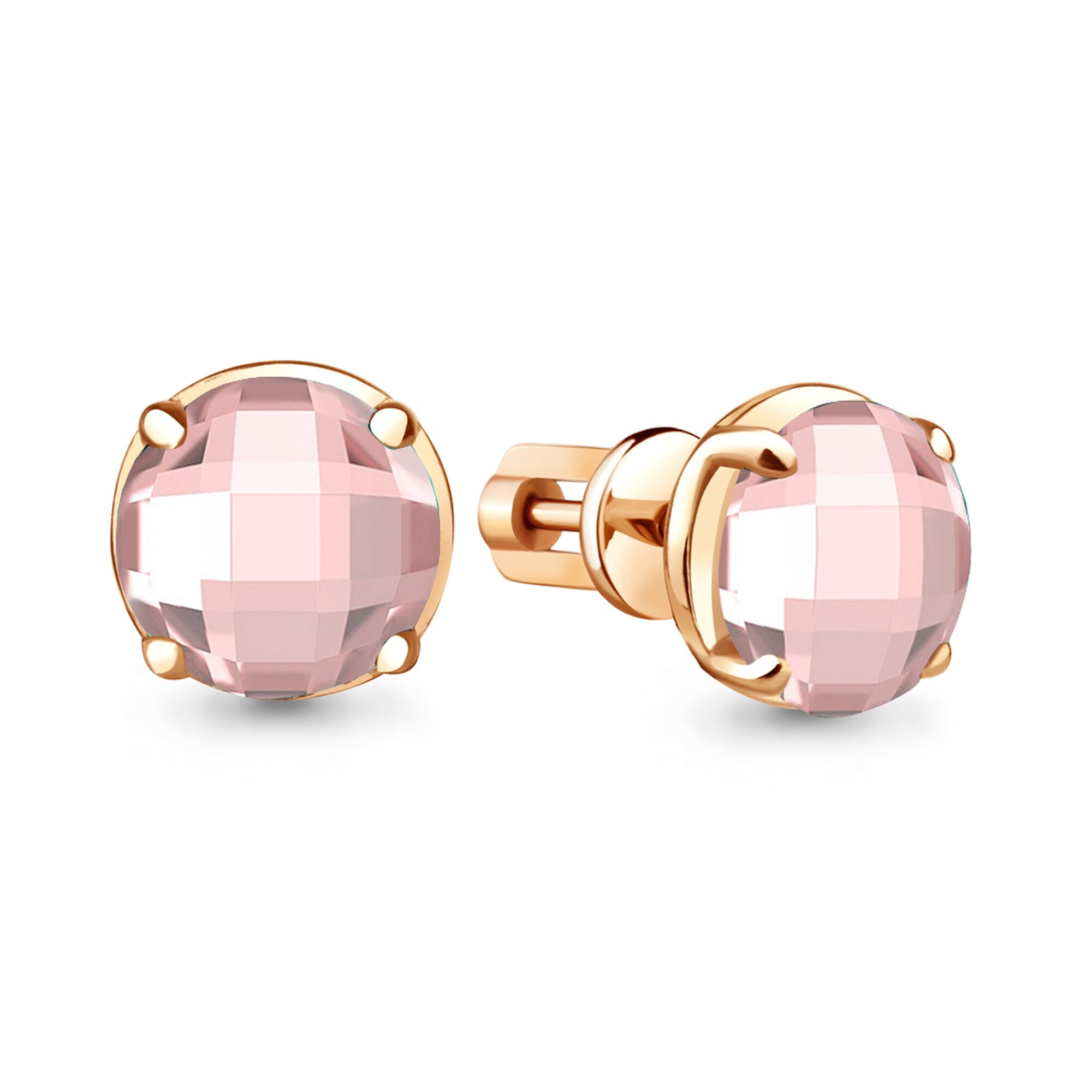 Серьги пусеты, серебро, 925 проба, золочение, морганит