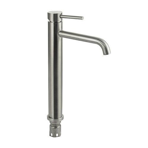 9143 MAGNUS Смеситель на раковину высокий литой корпус матовый изогнутый излив нержавейка
