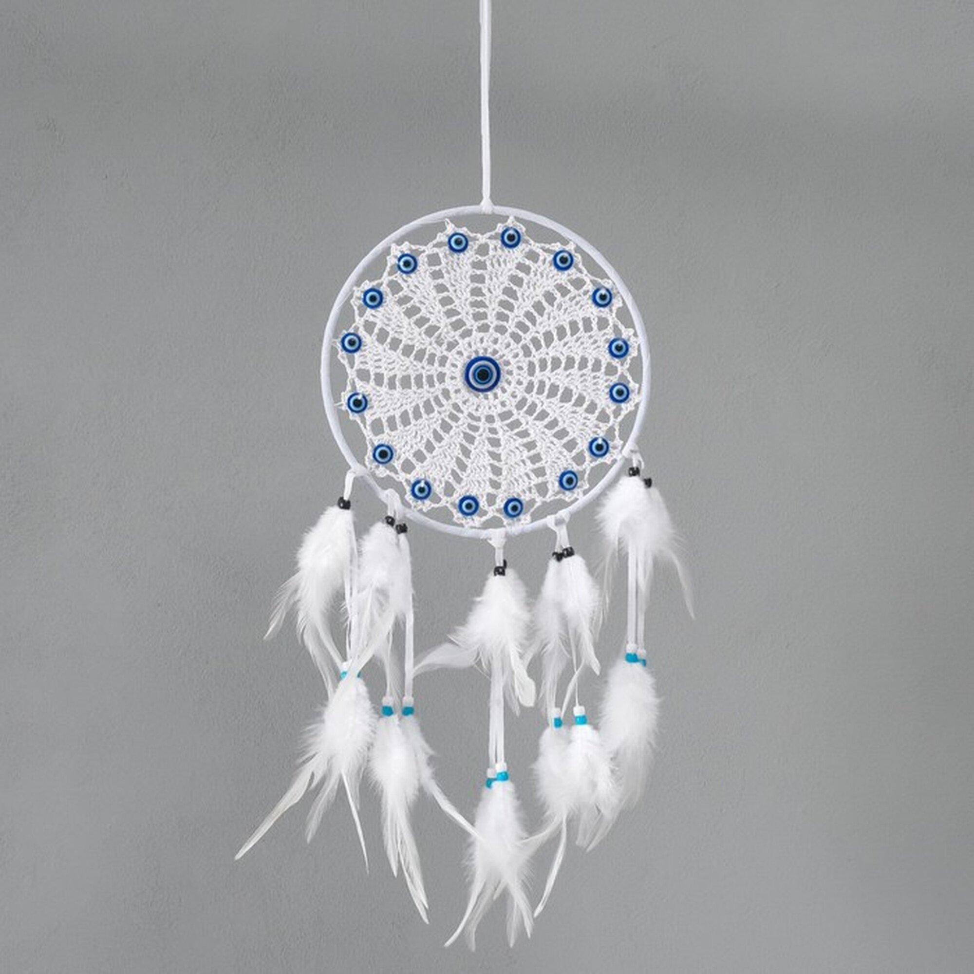 Ловец снов Сима-ленд "Белое солнце", от сглаза, с перьями, текстиль, 22 x 60 см