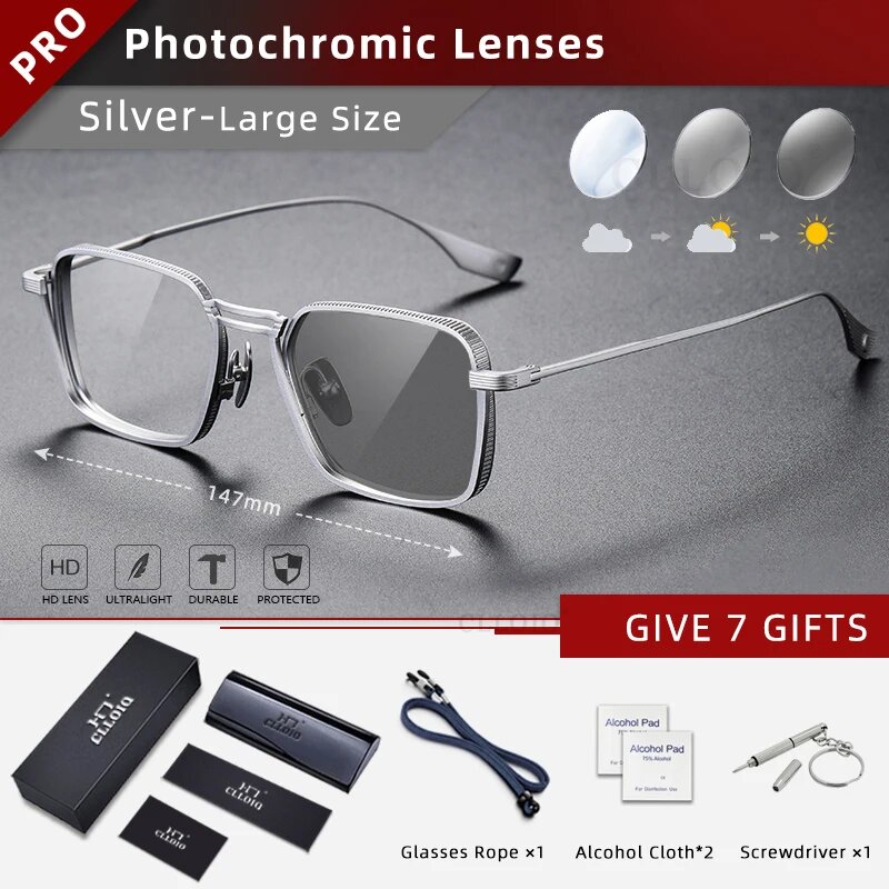 CLLOIO мужские очки для чтения из чистого титана C1-Photochromic-L, +100