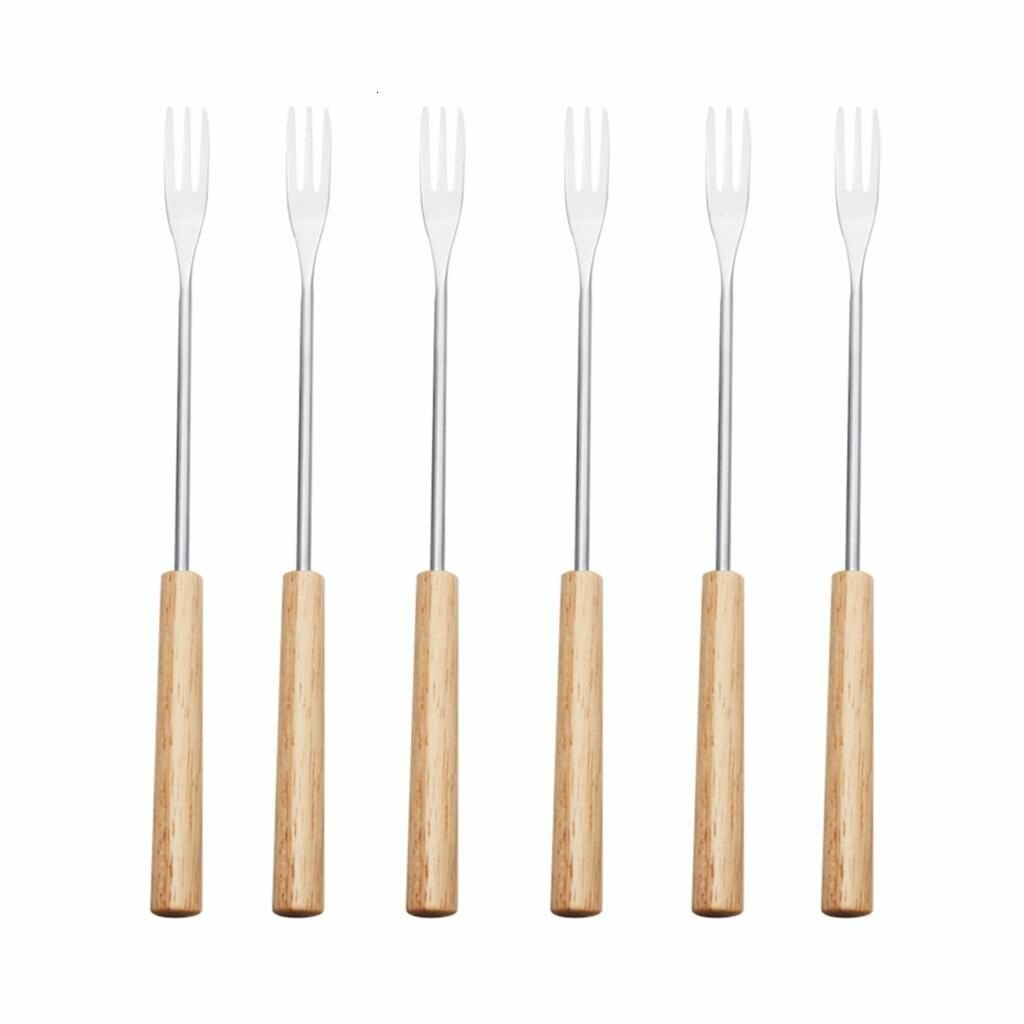Набор из шести предметов: Фруктовая вилка с ручкой из массива дерева для Фондю в западном стиле с кремом
