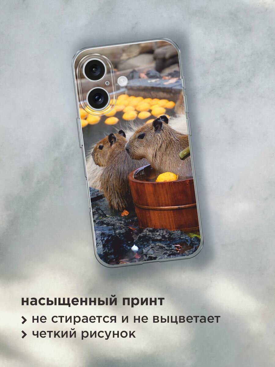 Чехол на Apple iPhone 16 / Айфон 16 с принтом "Капибары отмокают" — фото 1