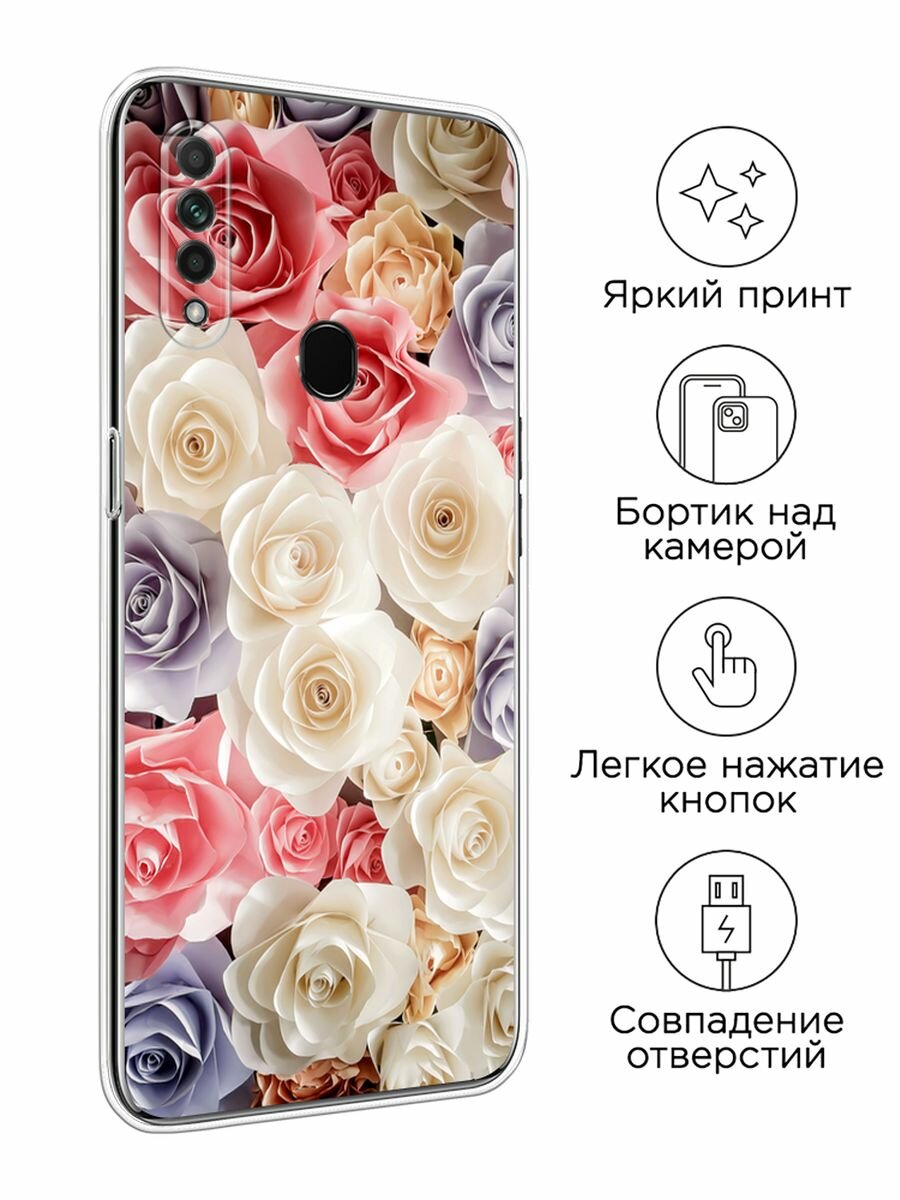 Силиконовый чехол на Oppo A31 / Оппо А31 с принтом "Пастельные розы" — фото 1