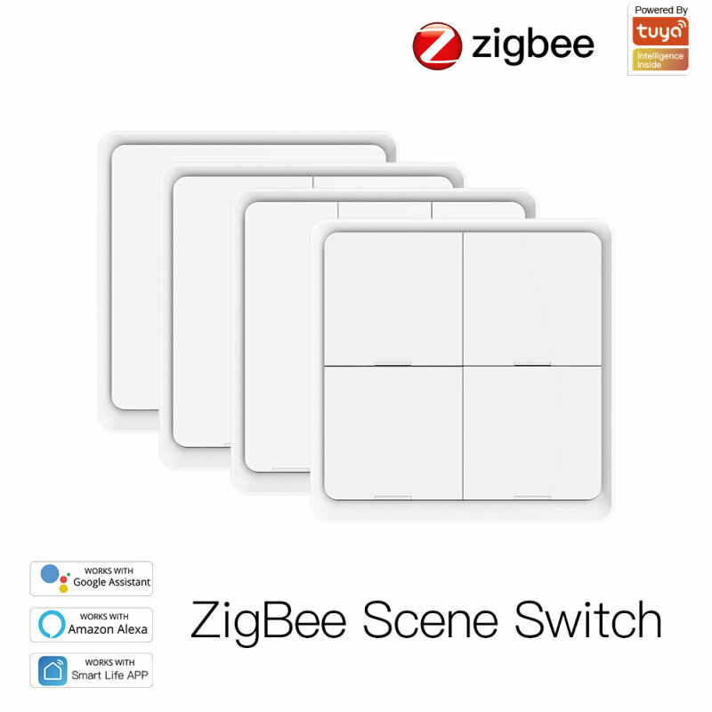 Tuya ZigBee 4 Gang Wireless 12 Scene Switch Push Button Controller Battery Powered Automation Scenario for Tuya Devices