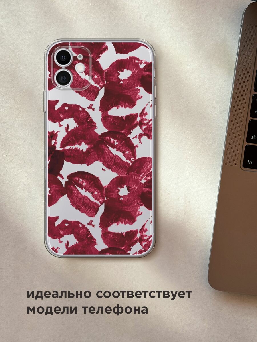 Чехол на Apple iPhone 11 / Айфон 11 с принтом "Помада паттерн 2", прозрачный — фото 1