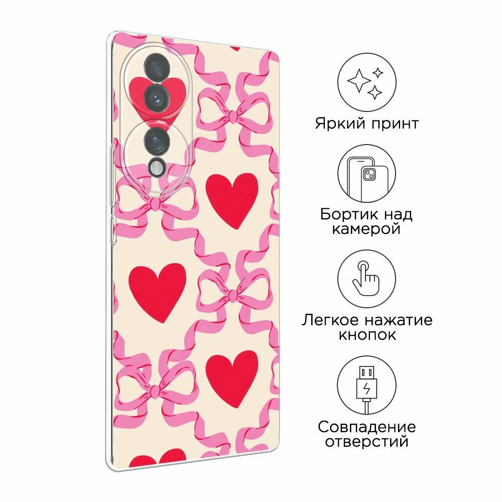 Чехол на Honor 70 / Хонор 70 с принтом "Hearts and ribbons 1 - 14 февраля" — фото 1