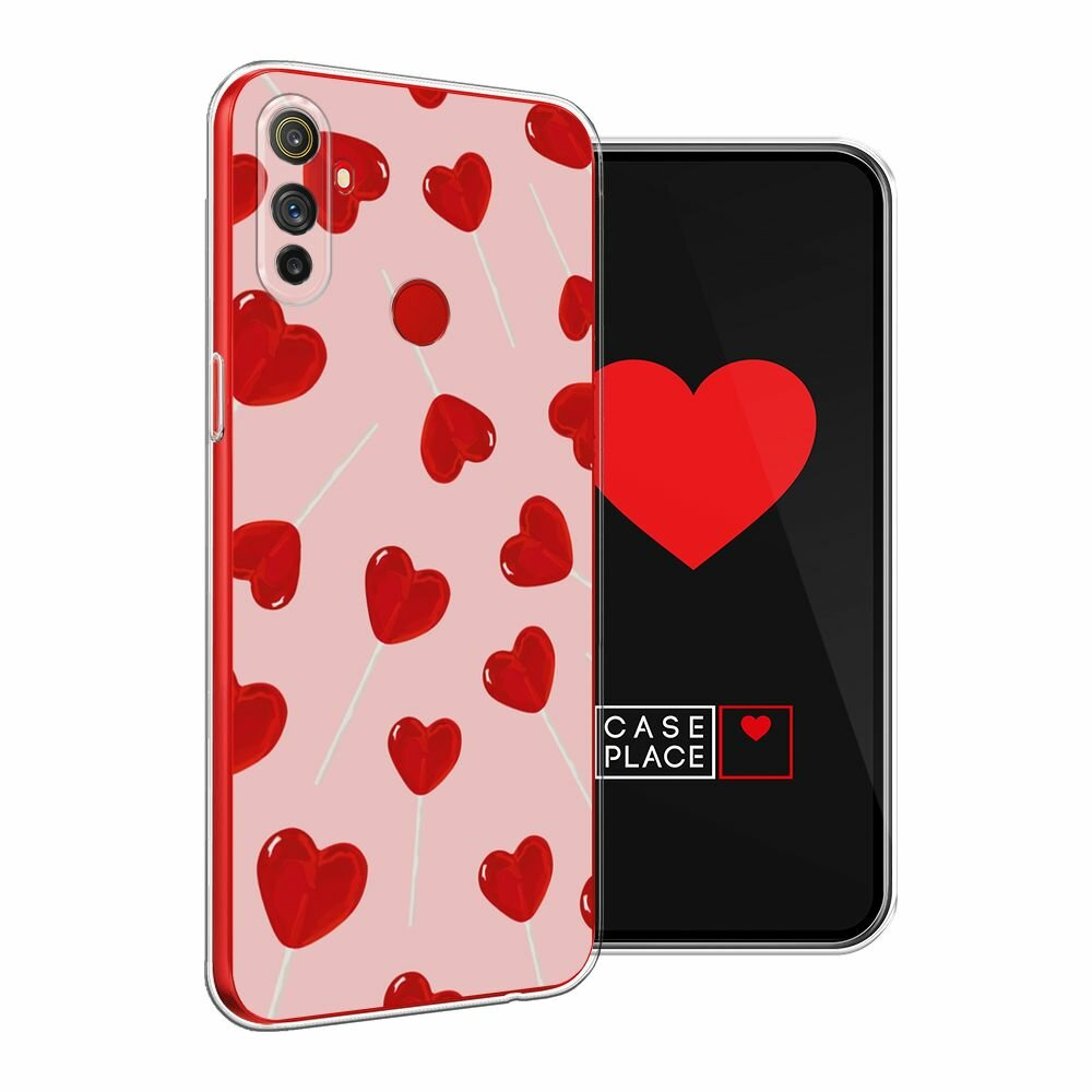 Чехол на Realme C3 / Реалми C3 с принтом "Сердечки-леденцы 1 - 14 февраля" — фото 1