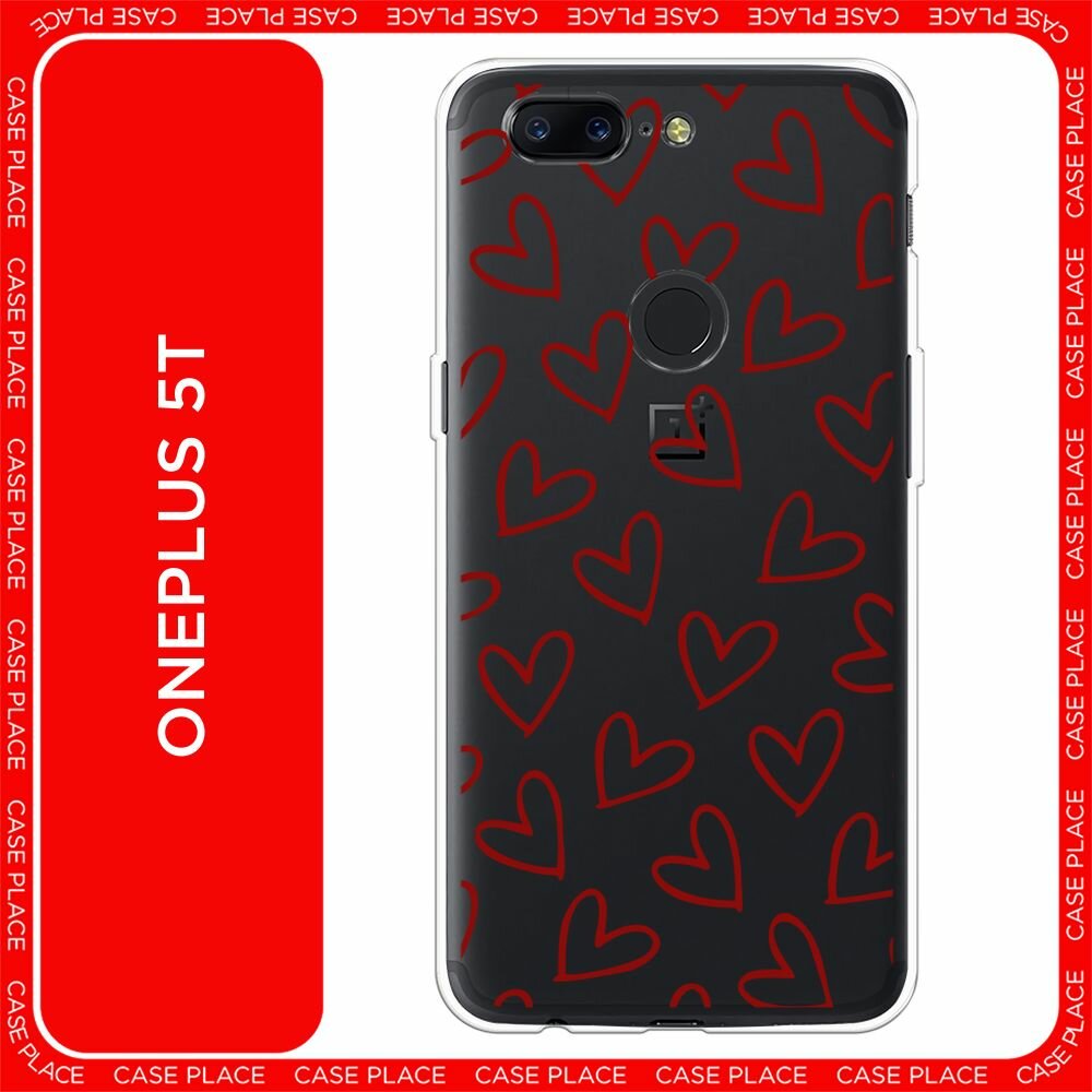 Чехол на OnePlus 5T / ВанПлюс 5Т с принтом "Little hearts doodles 2 - 14 февраля", прозрачный