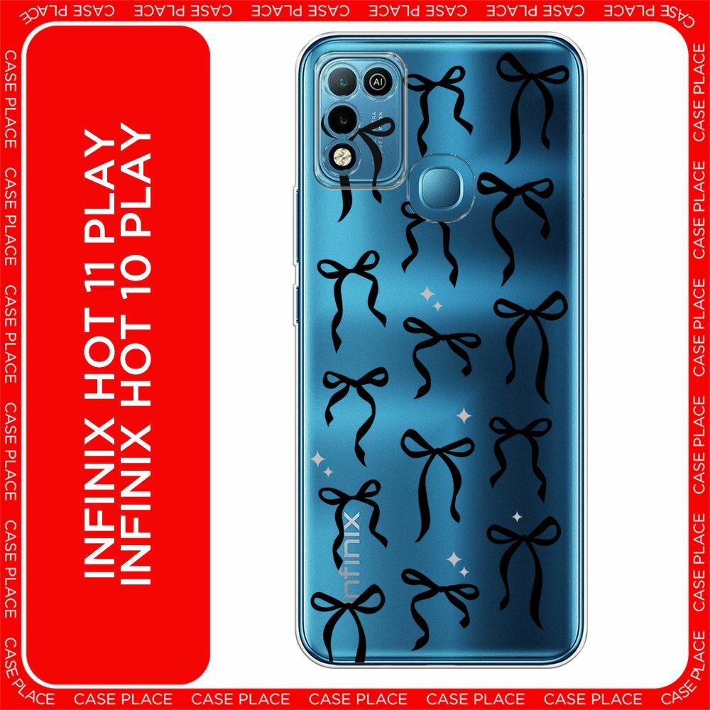 Чехол на Infinix HOT 10 Play / Инфиникс Хот 10 Плей с принтом "Black bows", прозрачный