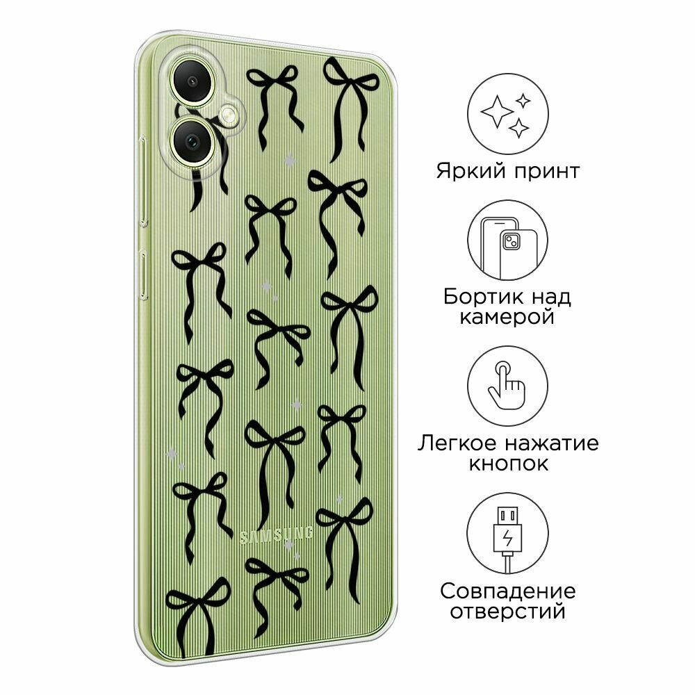 Чехол на Samsung Galaxy A05 / Самсунг Галакси A05 с принтом "Black bows", прозрачный — фото 1
