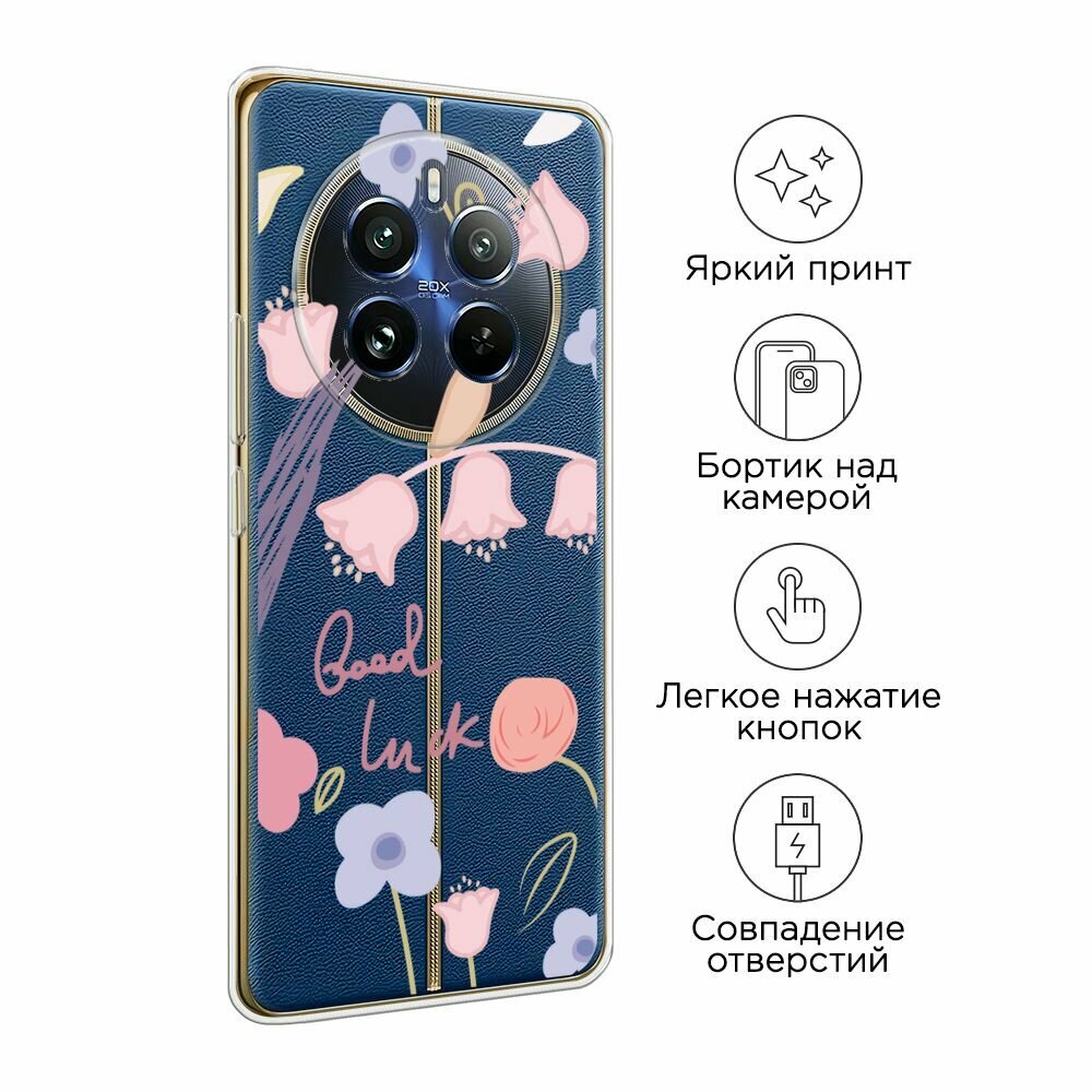 Чехол на Realme 12 Pro / Реалми 12 Про с принтом "Lucky flowers", прозрачный — фото 1