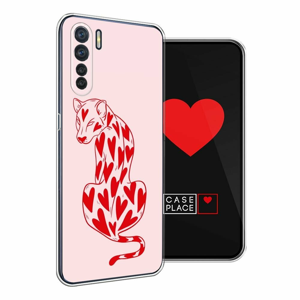 Чехол на Oppo A91/Reno 3 / Оппо A91/Рено 3 с принтом "Heart panther 1 - 14 февраля" — фото 1