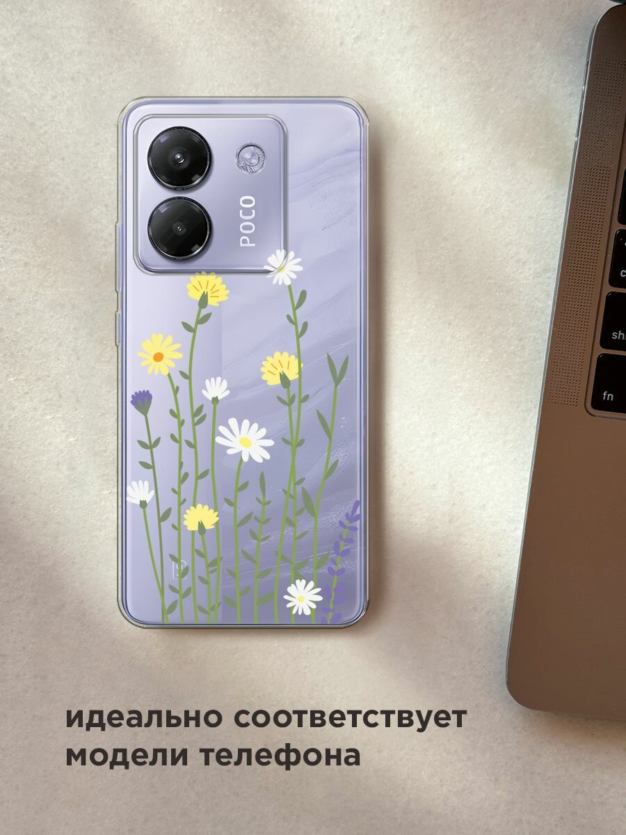 Чехол на Poco M7 Pro / Поко М7 Про с принтом "Пучок полевых цветов", прозрачный — фото 1