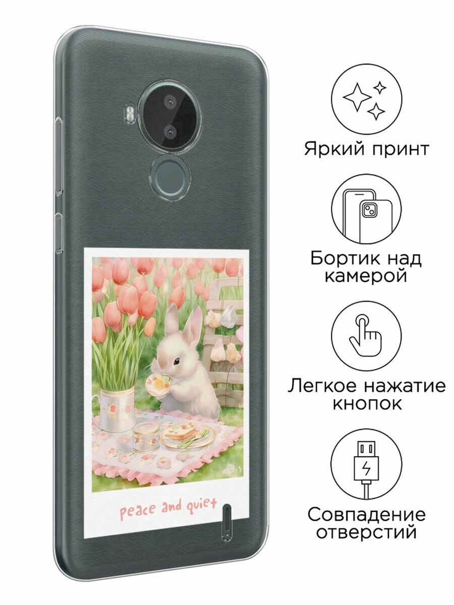 Чехол на Nokia C30 / Нокия C30 с принтом "Кролик на пикнике", прозрачный — фото 1