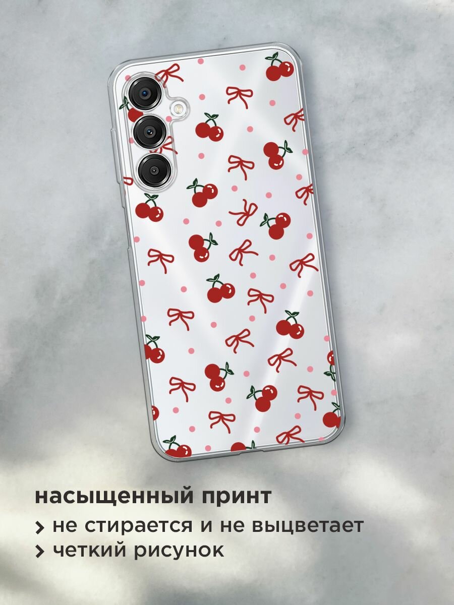 Чехол на Samsung Galaxy A16 / Самсунг А16 с принтом "Вишни и ленточки", прозрачный — фото 1