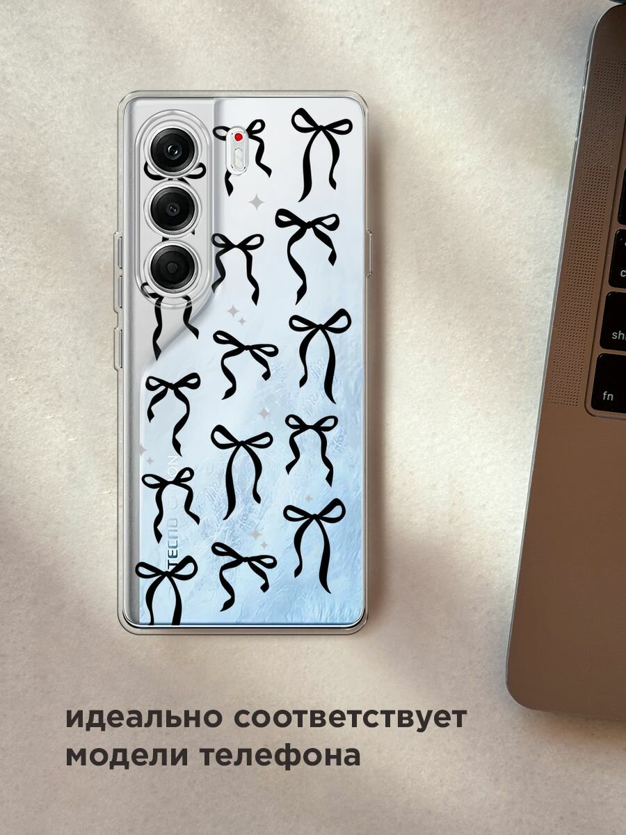 Чехол на Tecno Camon 40 Pro 5G / Текно Камон 40 Про 5G с принтом "Black bows", прозрачный — фото 1