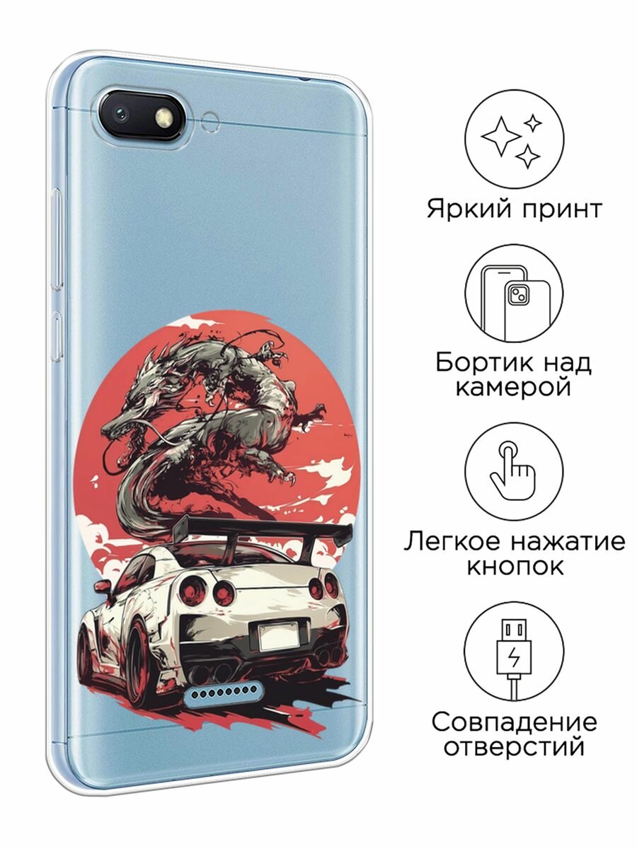 Чехол на Xiaomi Redmi 6A / Сяоми Редми 6А с принтом "Car and dragon", прозрачный — фото 1