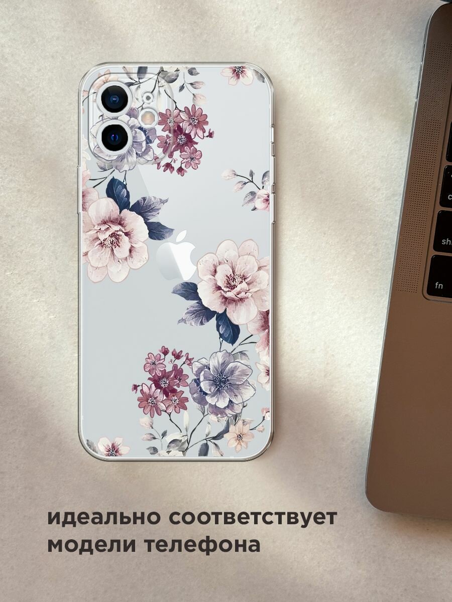 Чехол на Apple iPhone 12 mini / Айфон 12 Мини с принтом "Нежные винтажные цветы", прозрачный — фото 1