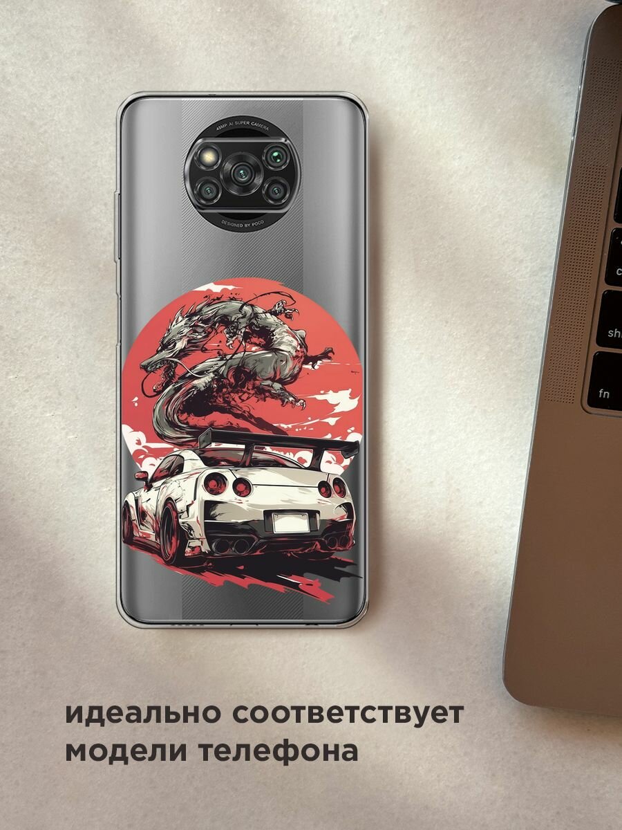 Чехол на Xiaomi Poco X3/X3 Pro / Поко X3/X3 Pro с принтом "Car and dragon", прозрачный — фото 1