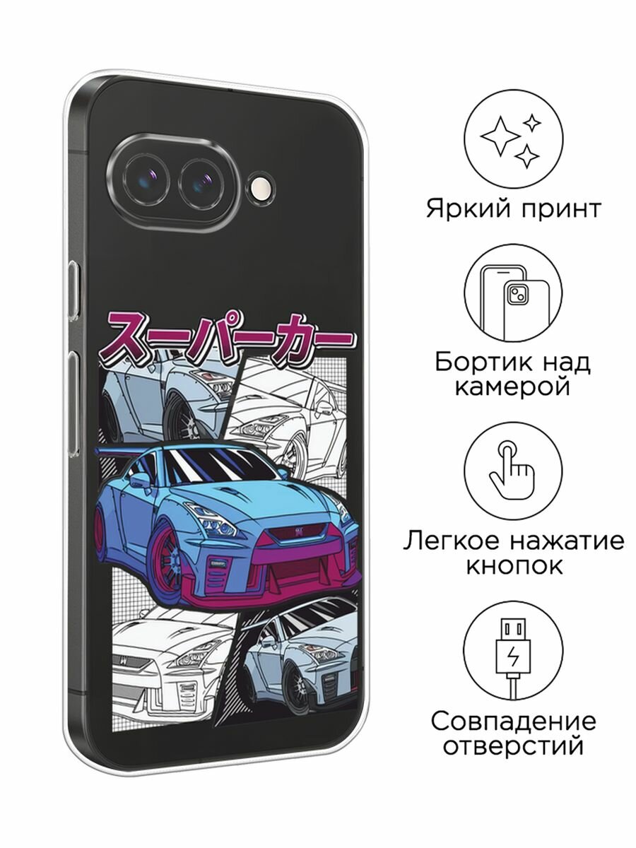 Чехол на Google Pixel 9a / Гугл Пиксель 9a с принтом "JDM коллаж", прозрачный — фото 1